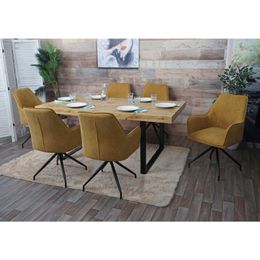 6er-Set Esszimmerstuhl MCW-K15, Küchenstuhl Polsterstuhl Stuhl mit Armlehne, Stoff/Textil Metall ~ gelb