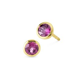 Paar Ohrstecker OROLINO "585 Gold Pink Rhodolith" Ohrringe Gr. ONE-SIZE, Gold, gelb (gelb, pink) Damen Ohrstecker