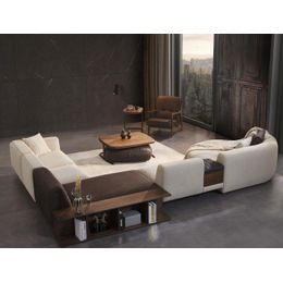 JVmoebel Wohnzimmer-Set Wohnzimmer Garnitur Ecksofa U-Form Neu Sessel Luxus Holz Hocker