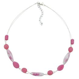 unbespielt Collier Drahtkette mit Glasperlen Vierkantolive Weiß-Rosa-Töne 45 cm