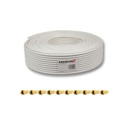 PremiumX 50m Deluxe Pro Vollkupfer Koaxial Kabel 5 fach + 10x F-Stecker 8mm SAT-Kabel