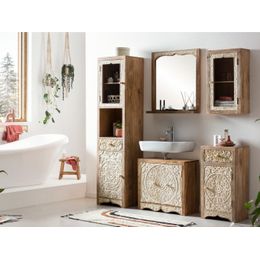 massivum Badmöbel-Set Delhi 5-teiliges Badezimmer Möbel aus Massivholz Landhausstil