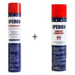 LYRA PET IPERON® 6 x 750 ml Ungezieferspray & 6 x 400 ml Langzeit Flohspray im Set + Zeckenhaken