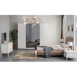 JVmoebel Schlafzimmer-Set Doppelbett Garnitur Bettrahmen Komplette Schlafzimmer Bett 6tlg Weiß