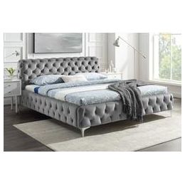 Riess Ambiente Design Doppelbett MODERN BAROCK 180x200cm grau Samt Chesterfield