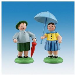 Sammelfigur Holzfigur Bauernpaar mit Schirm stehend Höhe 7cm NEU