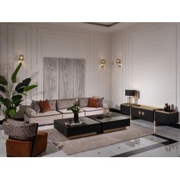 JVmoebel Wohnzimmer-Set Großes Garnitur Wohnzimmer Sessel Grau Set 5tlg Couch Tische