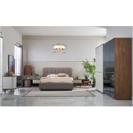 JVmoebel Schlafzimmer-Set Moderne Schlafzimmer Set 7tlg Doppelbett Komplette Braun Holz Bett