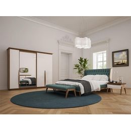 JVmoebel Schlafzimmer-Set Design Schlafzimmer Bett 2x Nachttische Modern Kleiderschrank Bank Neu