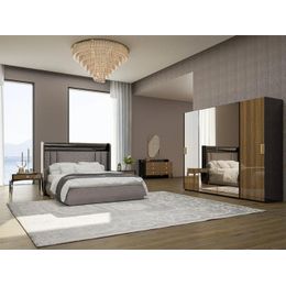 JVmoebel Schlafzimmer-Set Luxus Set 6tlg Bett Schlafzimmer Kommode mit Spiegel 2x Nachttische