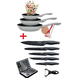 KESSMANN Pfannen-Set Induktion Pfannen 20cm 24cm 28cm mit Zubehör 6tlg + Messerset 6tlg