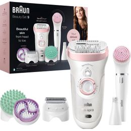 Braun Epilierer Silk-épil Deluxe Beauty-Set 9-995 Deluxe, 9-in-1 Kabellose Wet&Dry Haarentfernung für Gesicht und Körper, rosa|weiß