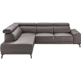 3C Candy Ecksofa Greve B/T/H: 249/209/79 cm L-Form, wahlweise mit motorischem Sitzvorzug, manuelle Kopfteilverstellung, grau