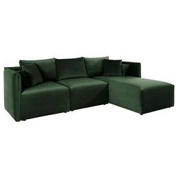 Ecksofa Andas "Nöre L-Form" Sofas Gr. B/H/T: 262cm x 74cm x 172cm, Samtoptik, Inklusive 4 Zierkissen, Ottomane rechts, grün (dunkelgrün) Sofas 3 Teile, in vielen Bezugsqualitäten und Farben. S. auch "Nöre"