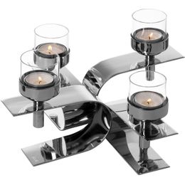 Fink Kerzenhalter PASSIONA, Adventsleuchter (1 St), Teelichthalter mit Glaseinsatz, 4-flammig, silberfarben
