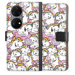 DeinDesign Handyhülle Einhorn Pummeleinhorn Fee Pummelfee Allover, Huawei P50 Pro Hülle Handy Flip Case Wallet Cover Handytasche Leder, schwarz