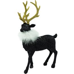 NOOR LIVING Weihnachtsfigur Weihnachtsdeko (1 St), Rentier aus Polyresin, goldfarben|schwarz, 23 cm x 36,5 cm x 9 cm