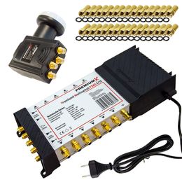 PremiumX SAT-Multischalter Multischalter Set 5/12 SAT Deluxe Quattro LNB 32x F-Stecker