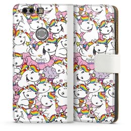 DeinDesign Handyhülle Einhorn Pummeleinhorn Fee Pummelfee Allover, Huawei Honor 8 Hülle Handy Flip Case Wallet Cover Handytasche Leder, weiß