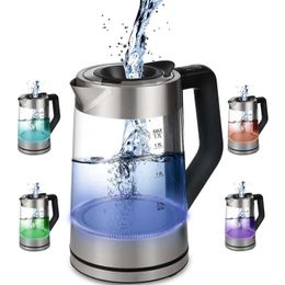 Glas Wasserkocher mit Temperatureinstellung Easy Fill Deckel Membran Einlass led Farbwechsel in Abhängigkeit der Temperatur 1,7 Liter 2200 Watt