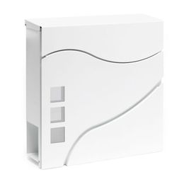 Xpotool - Wiltec Designer Briefkasten V28 weiß 370 x 105 x 370 mm, Wandbriefkasten mit Schloss, Sichtfenstern und Zeitungsrolle, Postkasten aus