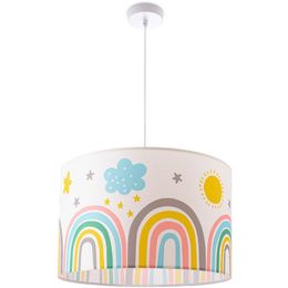 Paco Home - Deckenlampe Kinder Pendelleuchte Kinderzimmer Stoffschirm Rund Bunt Baby E27 Pendelleuchte - Weiß, Mehrfarbig 3 (Ø45.5cm)