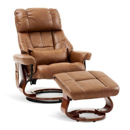 M Mcombo Relaxsessel mit Hocker, Drehbare Fernsehsessel mit Liegefunktion, Moderner TV-Sessel Stuhl für Wohnzimmer, mit Kissen & Seitentasche, ohne