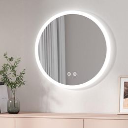 Emke - Badspiegel mit Beleuchtung Rund Badezimmerspiegel (ф70cm, Warmweißes/Kaltweißes/Neutrales Licht, Touch-Schalter, Beschlagfrei,