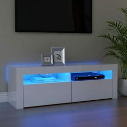 MAISONCHIC TV-Lowboard für Wohnzimmer tv Schrank TV-Möbel mit LED-Leuchten Hochglanz-Weiß 120x35x40 cm DE60261