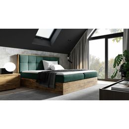 Boxspringbett Bett thanos 180x200cm Lancelot Eiche Stoff Grün inkl. Bettkasten