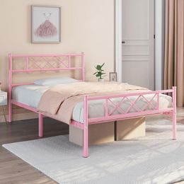 Yaheetech Metallbett Bettgestell Einzelbett 90x190 cm Doppelbett mit Lattenrost Bettrahmen mit Kopfteil Gästebett Jugendbett für Schlafzimmer Gästezimmer,