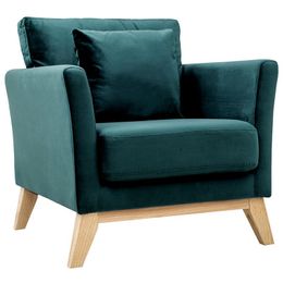 Miliboo Sessel skandinavisch Dunkelblau und Füße aus hellem Holz oslo - Entenblau