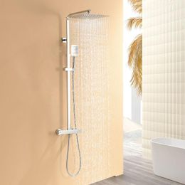 Auralum - Duschsystem mit Thermostat, Chrom Duschset Regendusche inkl. Kopfbrause,Handbrause,verstellbarer Duschstange,Dusche Duschpaneel