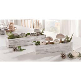 Dekoleidenschaft - 2x Pflanzkasten Shabby aus Holz in weiß, Blumenkasten, Balkonkasten, Pflanzgefäß, Gartendeko für Draußen
