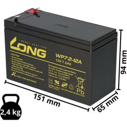 Kunglong - Akku für Panasonic LC-R127R2PG 12V 7,2Ah agm Batterie