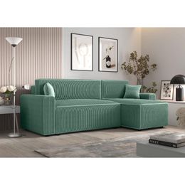 Ecksofa Alvito bis, Farbe: Patina. Material: Kord. a: b: 252 cm, h: 85 cm, Länge: 140 cm, Eckcouch, Schlafcouch, Sofa bed, Schlafsofa - Patina + Kord