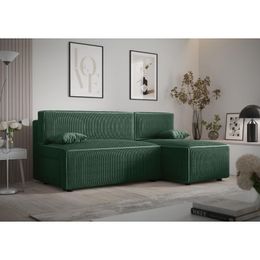 Ecksofa Alvito, Farbe: Grün. Material: Kord. a: b: 212 cm, h: 85 cm, t: 105 cm, Eckcouch, Schlafcouch, Sofa bed, Schlafsofa - Grün + Kord