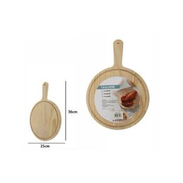 Meditrade GmbH Rundes holzschneidebrett scheiben brot aufschnitt fleisch pizza mit griff 36X25CM 74197