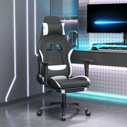 MAISONCHIC - Gaming-Stuhl mit Fußstütze Schreibtischstuhl Chefsessel Schwarz und Weiß Stoff DE12252