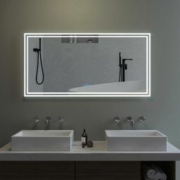 Aqualavos - Badspiegel mit Beleuchtung Großer 140x70cm Anti-Beschlag led Lichtspiegel Badezimmer Wandmontagespiegel mit Touch Schalter, kaltweiß &