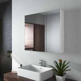Spiegelschrank mit Spiegel unsichtbarer Griff Wandspiegel mit Badschrankmit höhenverstellbarem badezimmerschrank Laminat (Weiß, 75x65cm) - Emke
