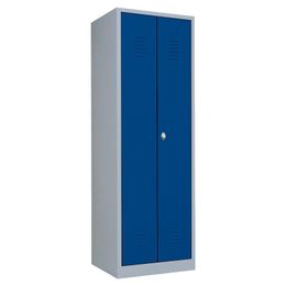 LÜLLMANN Lüllmann ® - Kleider-Wäsche-Schrank mit Garderobenteil Spind Wäscheschrank Gaderobenschrank 2-türig 180x50x50 lichtgrau/enzianblau - blau