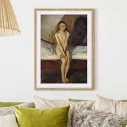 MICASIA - Bild mit Rahmen - Edvard Munch - Pubertät Größe HxB: 24cm x 18cm, Rahmen: Eiche