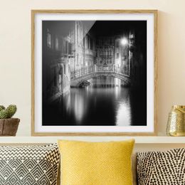 MICASIA - Bild mit Rahmen - Brücke Venedig Größe HxB: 20cm x 20cm, Rahmen: Eiche