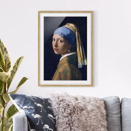 MICASIA Bild mit Rahmen - Jan Vermeer van Delft - Das Mädchen mit dem Perlenohrgehänge Größe HxB: 24cm x 18cm, Rahmen: Eiche