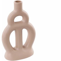 Beliani Blumenvase Sandbeige Keramik 28 cm Handgemacht Kurzer Hals Schmale Öffnung Organische Form Deko Accessoires für Wohnzimmer Schlafzimmer Flur - Beige