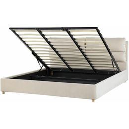 Beliani Polsterbett aus Samtstoff Beige 180 x 200 cm mit Bettkasten hochklappbar Doppelbett Elegantes Modernes Design - Beige