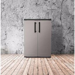 Mehrzweck Außen oder Innenschrank, niedriger Kleiderschrank mit 2 Türen und 1 Polypropylen Regal, 100% Made in Italy, 68x37h84 cm, graue Farbe - Dmora