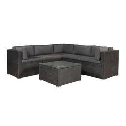 Juskys Polyrattan Lounge Nassau schwarz für 5 Personen mit Ecksofa & Tisch – Bezüge Dunkelgrau