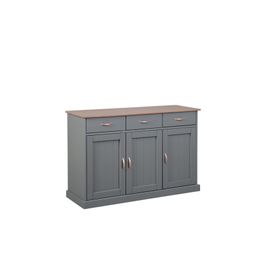 Inter Link FSC Sideboard Westerland 3 Türen und Schubladen Kiefer Massivholz grau und sepia, braun lackiert